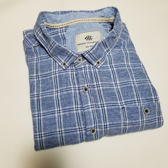 Report Collection | Shirts | Report Collection Windowpane Checks Linen ...